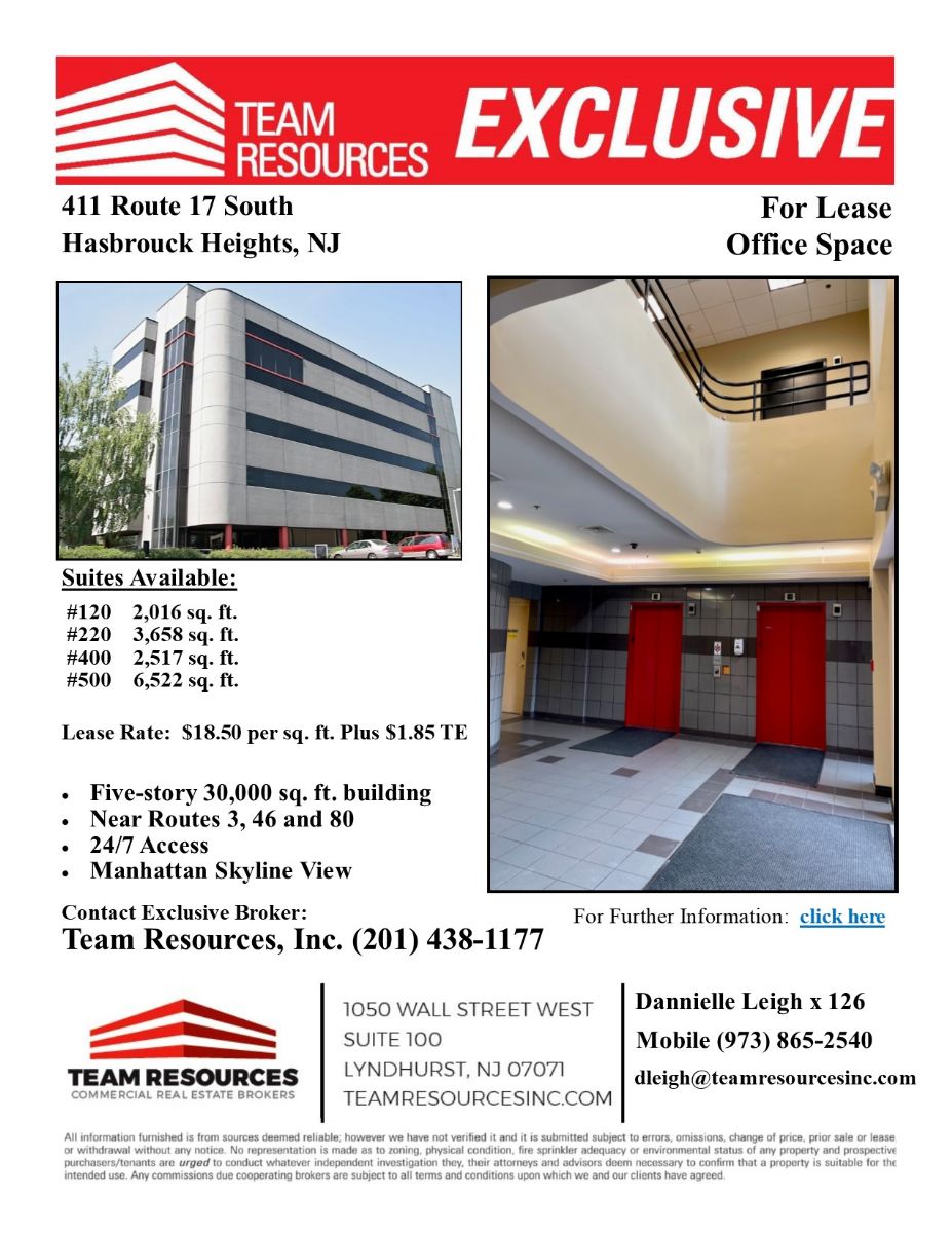 MULTIPLE OFFICE SUITES FOR LEASE AT 411 ROUTE 17 SOUTH IN HASBROUCK ...